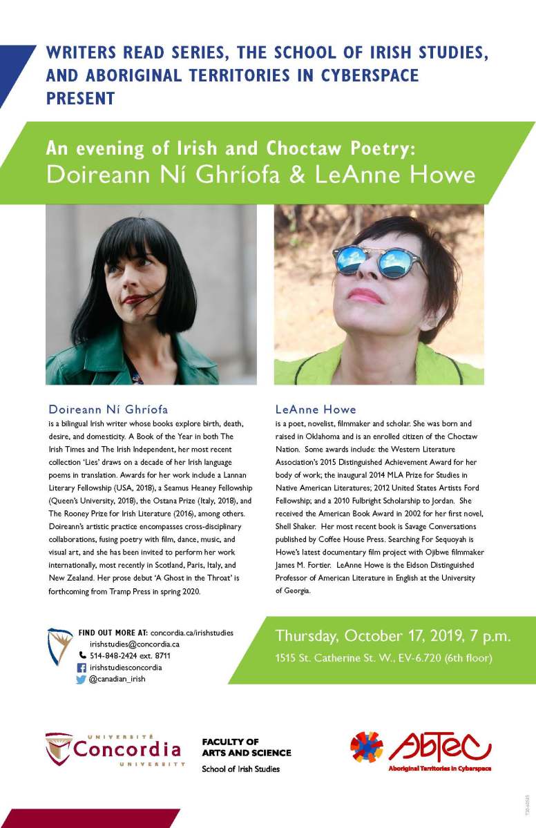 Writers Read, The School of Canadian Irish Studies, & Aboriginal ...